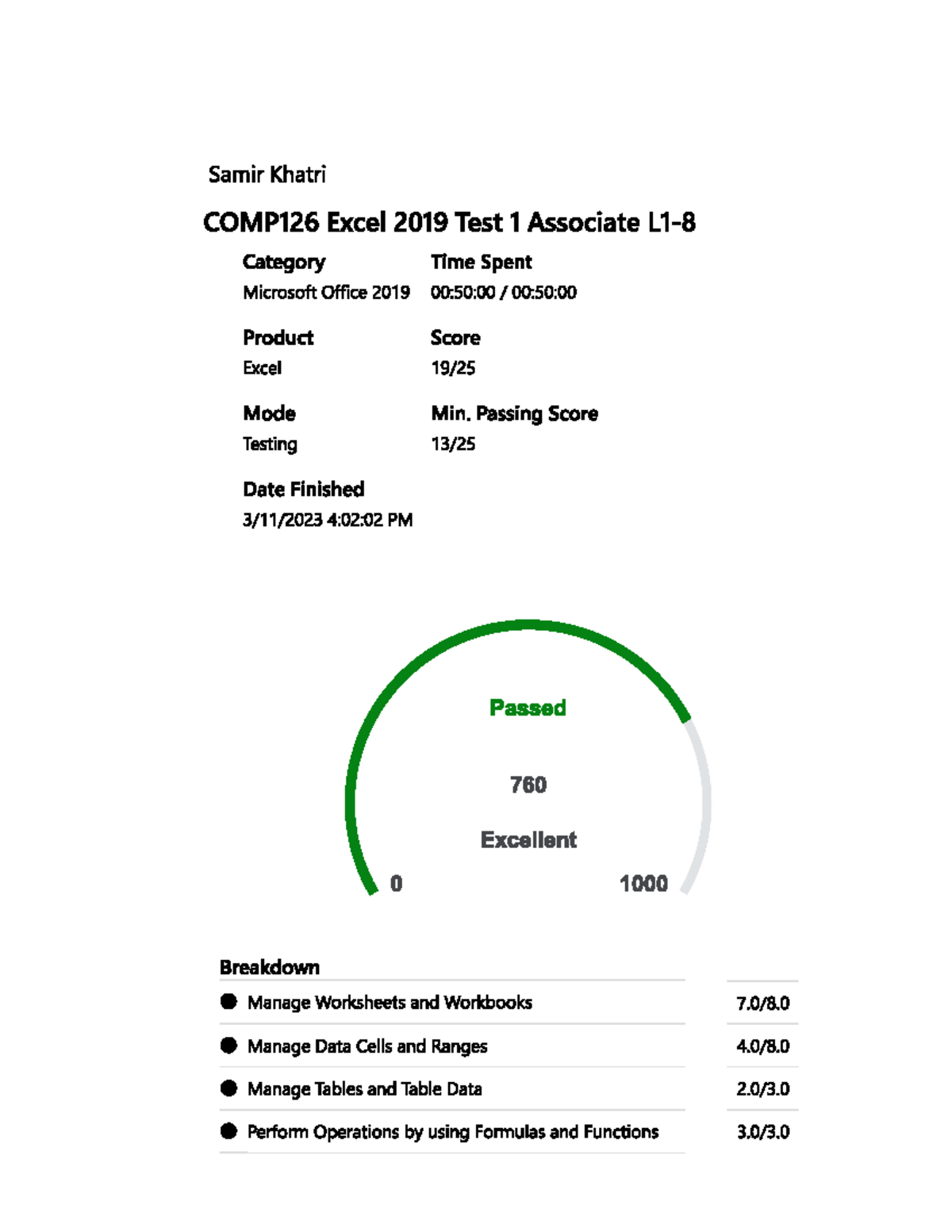 Excel 2019 Test 1 Associate L1-8 - Comp 129 - Studocu