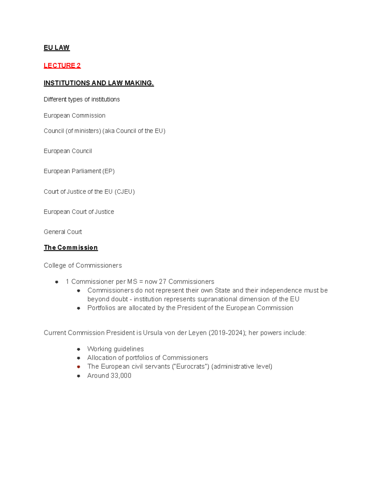 Eu Law Lecture 2 All You Need Eu Law Lecture 2 Institutions And Law Making Different Types