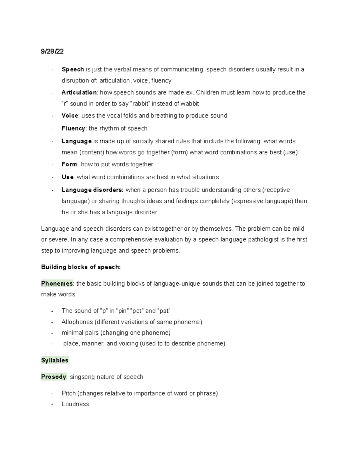 SLH Unit 3 Speech - 9/28/ Speech is just the verbal means of ...