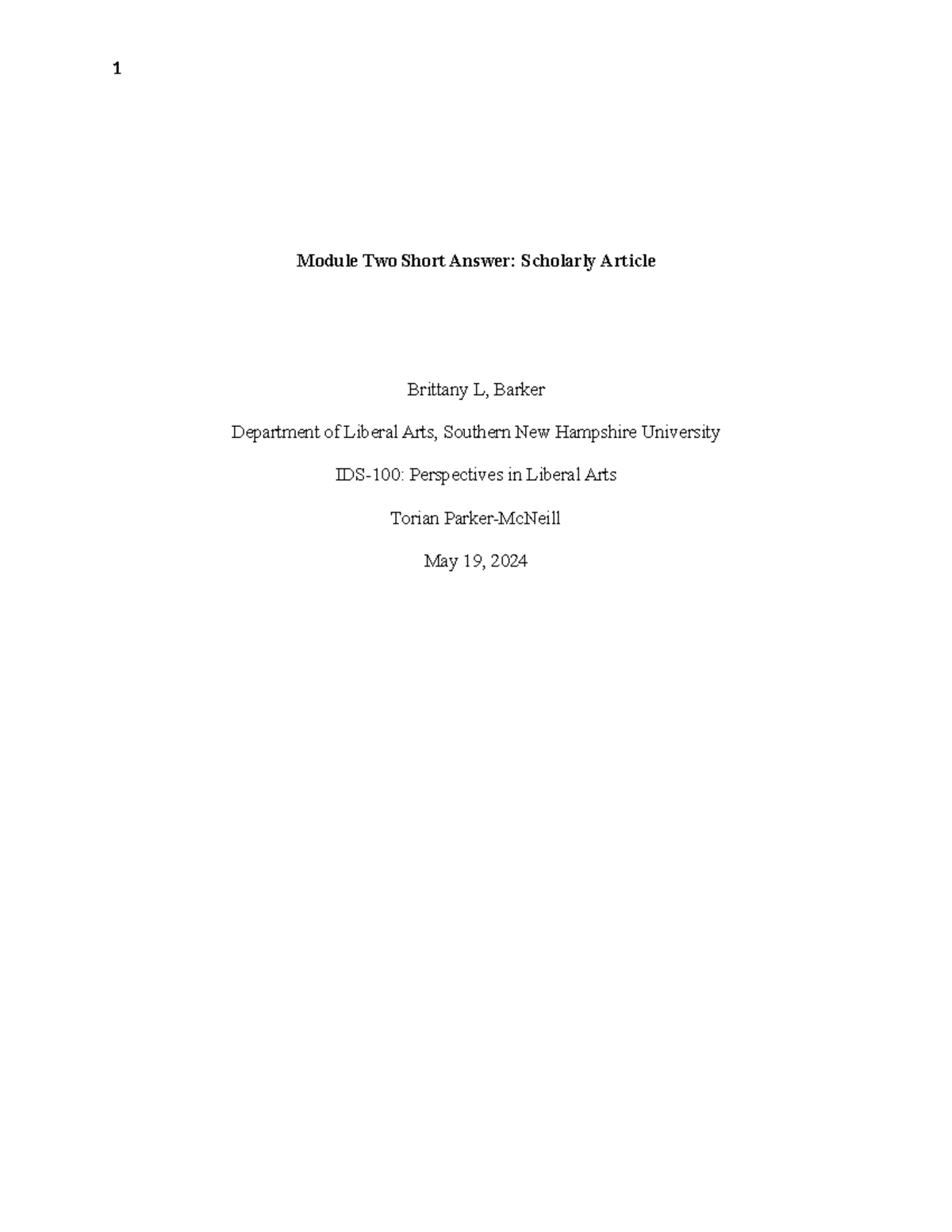 Module Two Short Answer Scholarly Article - 1 Module Two Short Answer ...