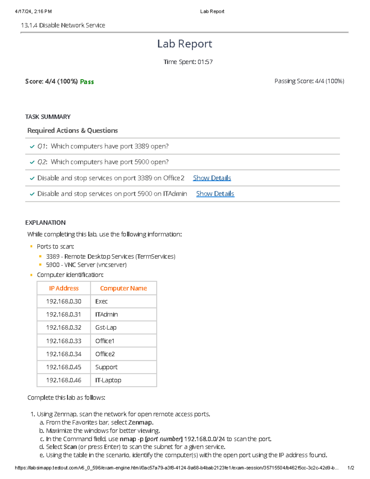 Learning Platform Comp TIA 17 - 4/17/24, 2:16 PM Lab Report - Studocu