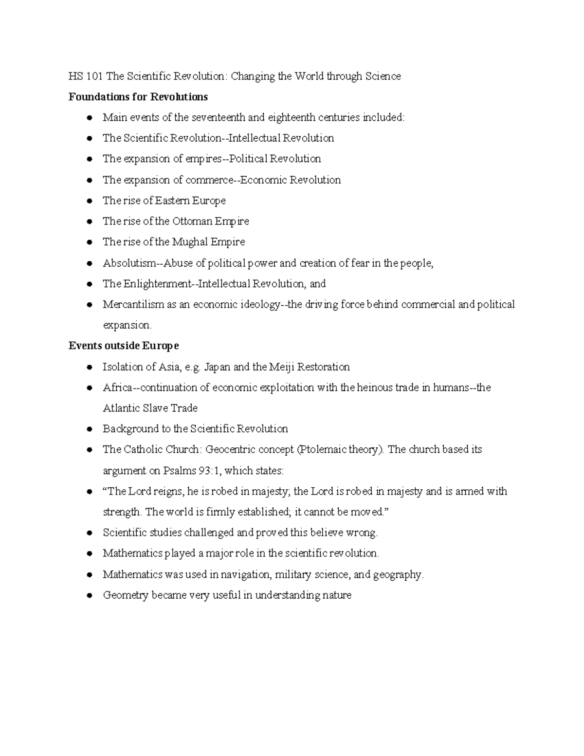 HS 101 The Scientific Revolution Changing the World through Science ...