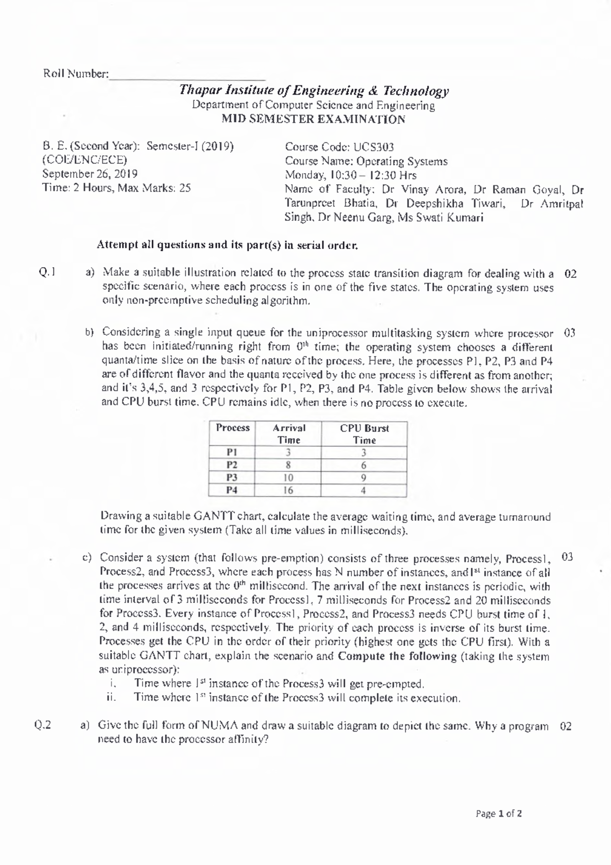 UCS303 - Previous year question paper - Roll Number: Thapar Institute ...