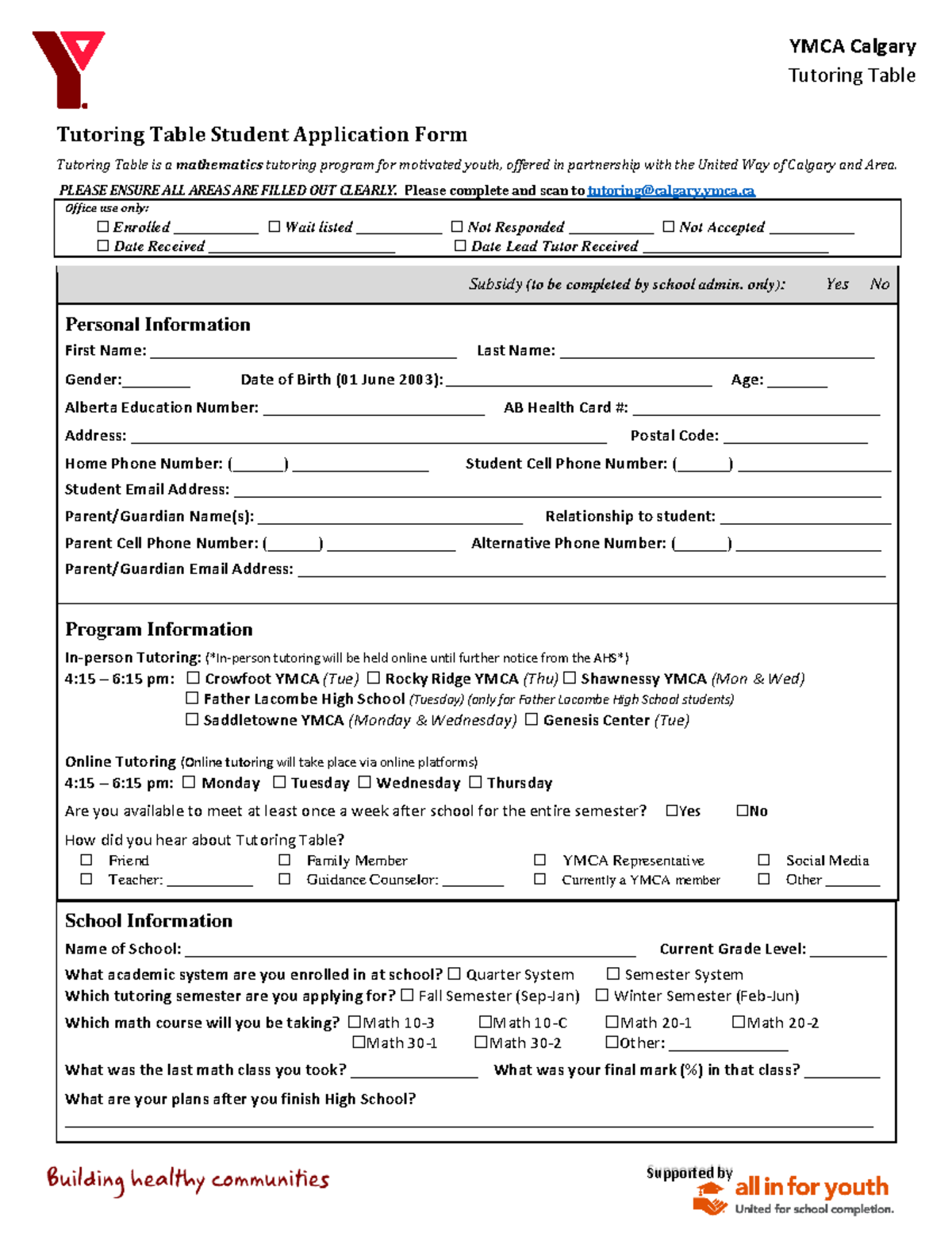 Tutor - Tutoring Table Tutoring Table Student Application Form Tutoring ...