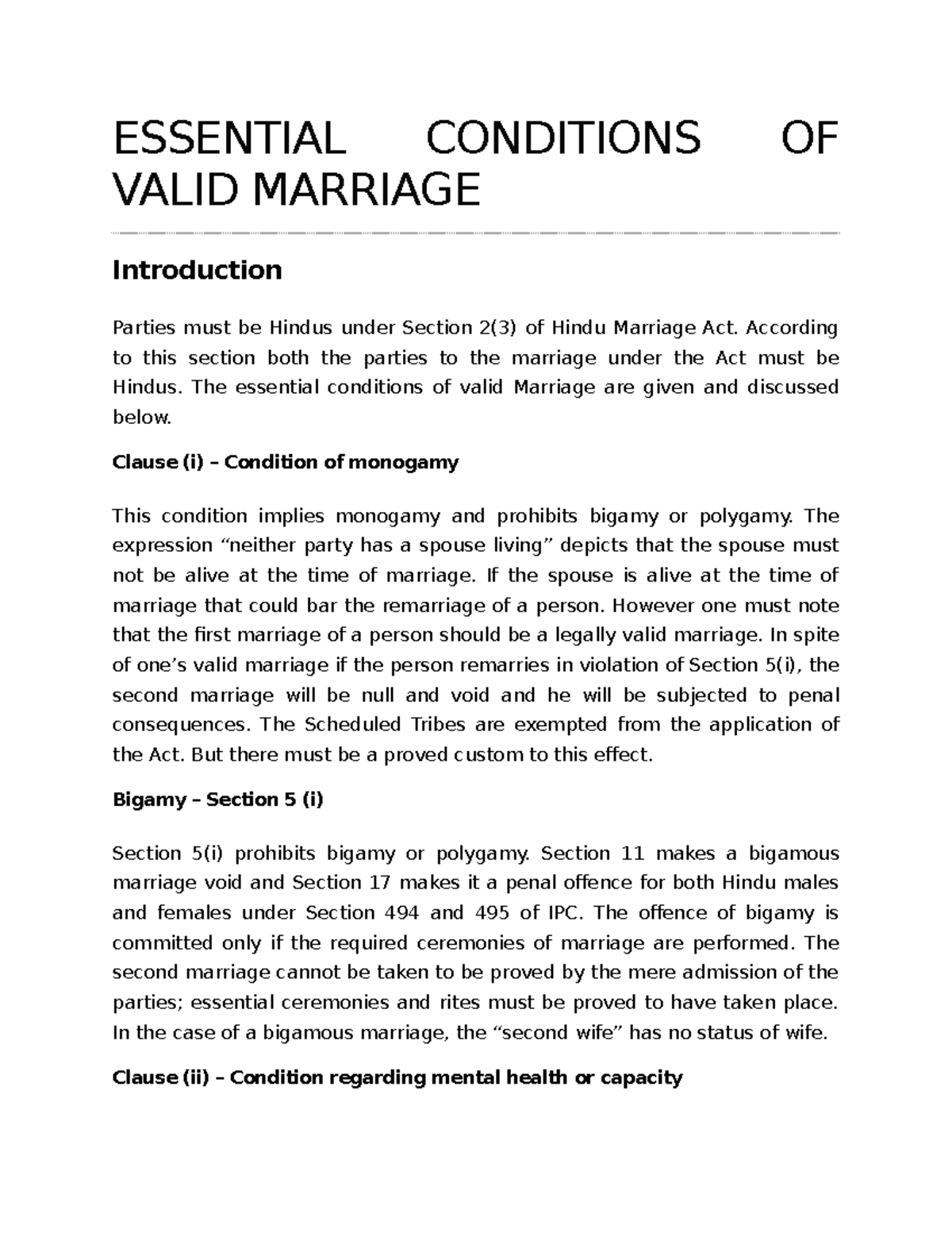 CH-7 Essential Conditions OF Valid Marriage - ESSENTIAL CONDITIONS OF ...