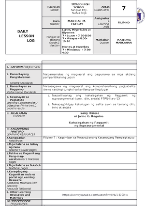 New Detailed Lesson PLAN Grade 7 Module 5 - School: Tayabo High School ...