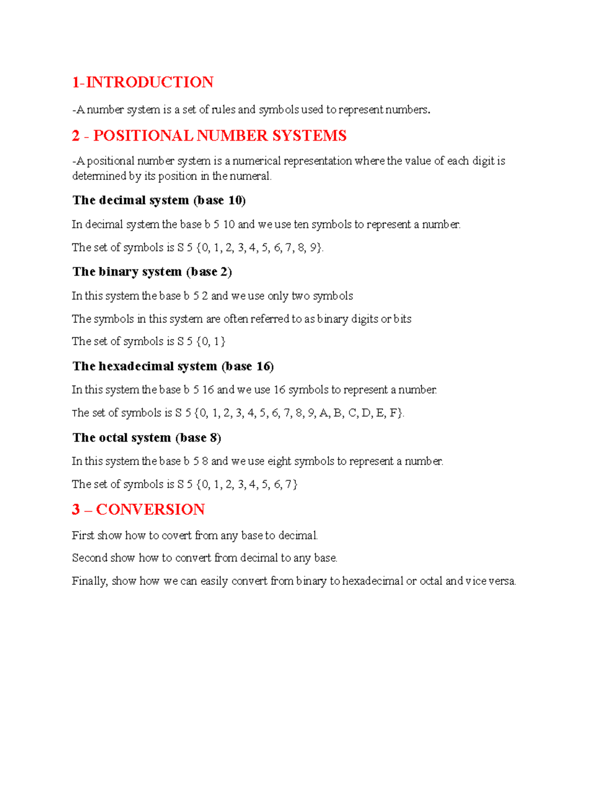 Chap2 CSI - 1-INTRODUCTION -A number system is a set of rules and symbols used to represent ...
