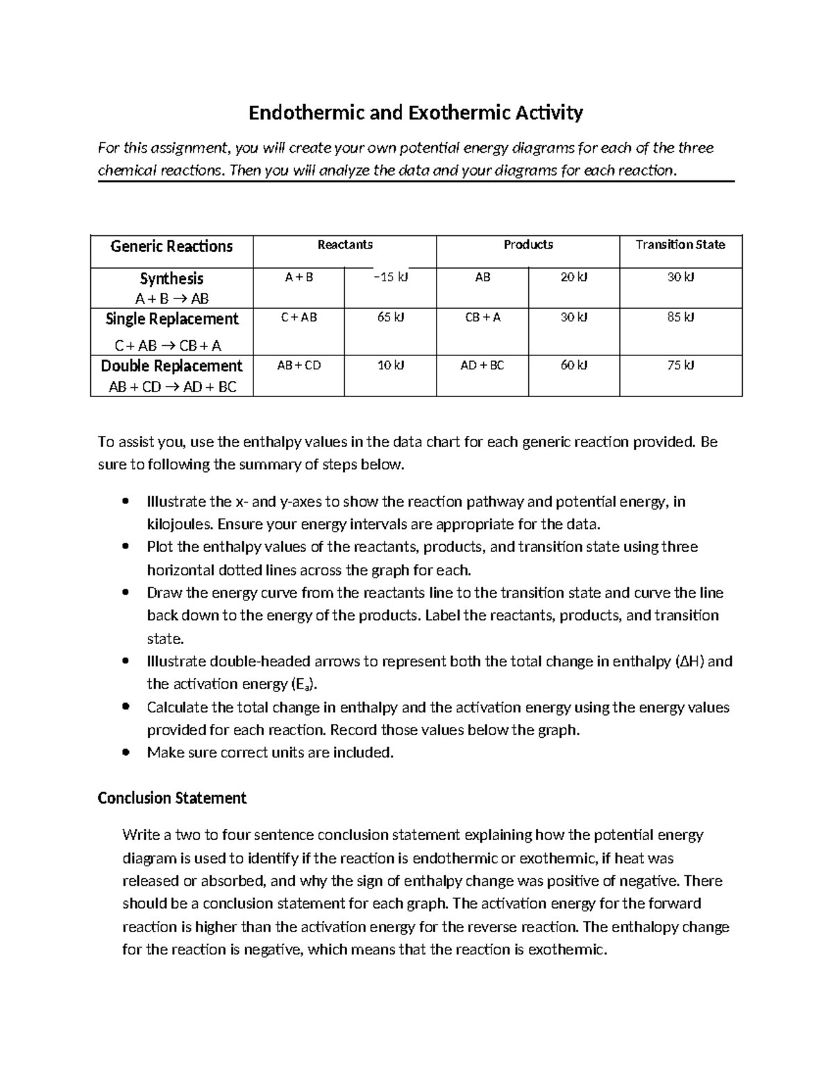 Exo lab activity - lab - Endothermic and Exothermic Activity For this ...