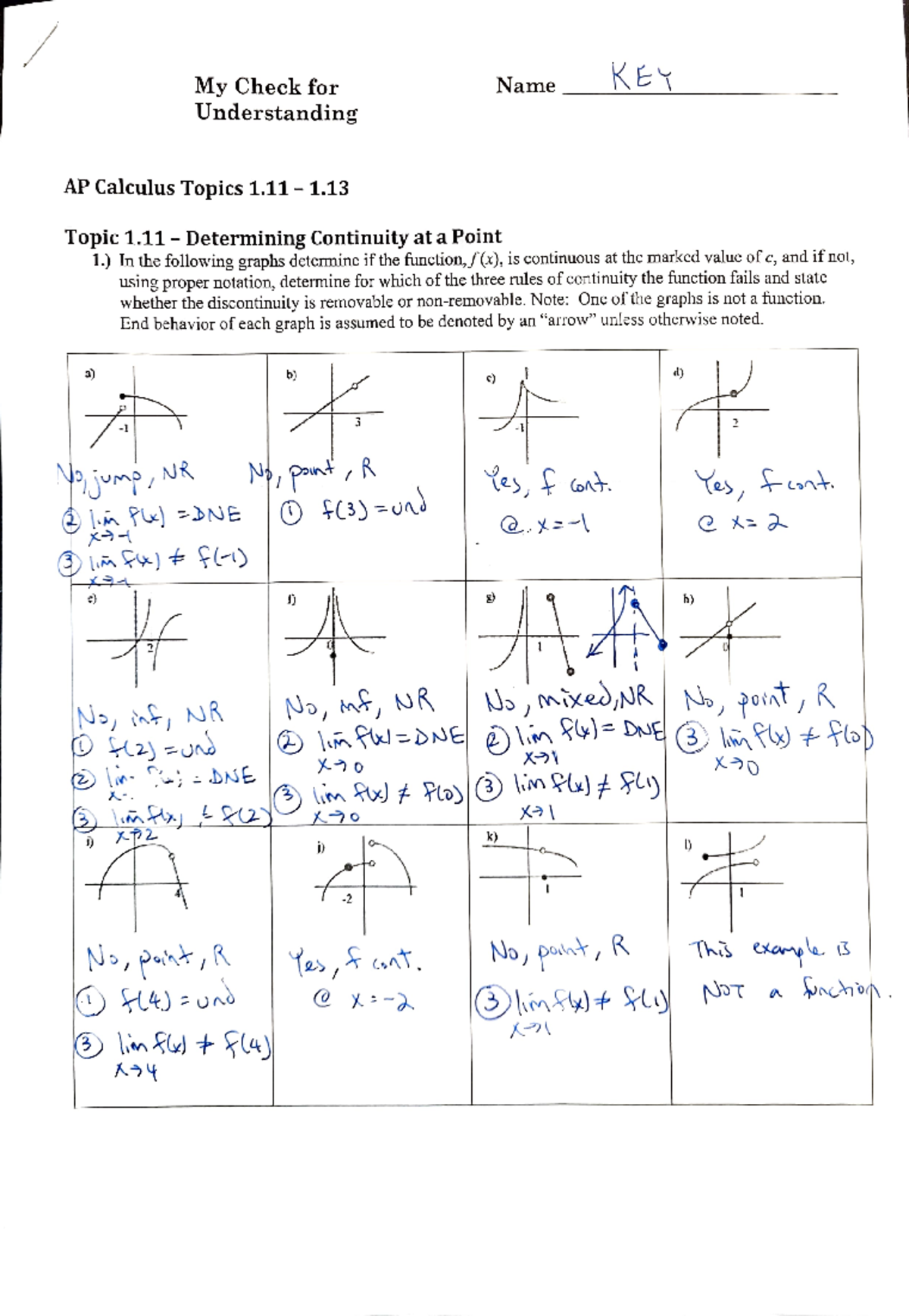 AP Calculus AB 1.12 - My Check for Understanding AP Calculus Topics 1 ...