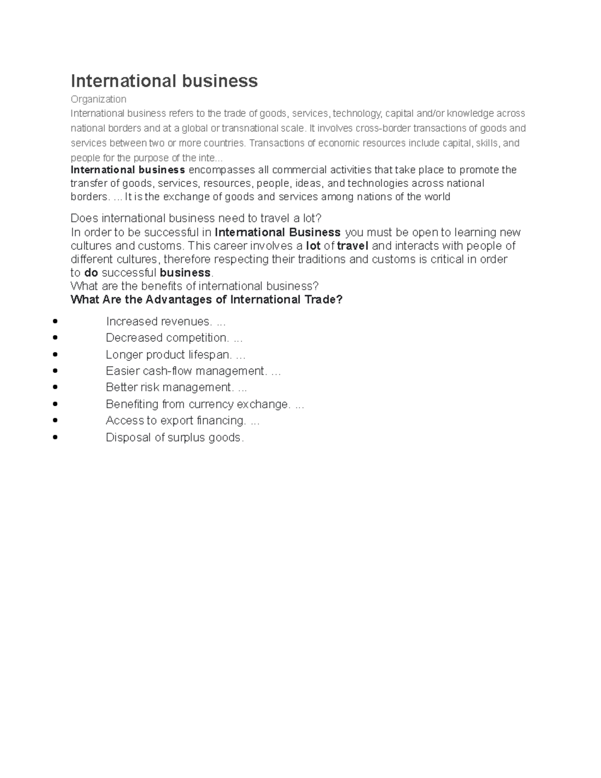 International business - International business Organization ...