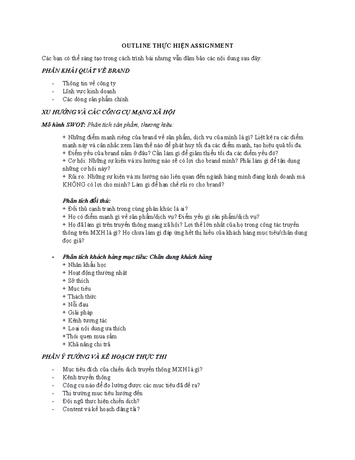 Outline Assignment docx - OUTLINE THỰC HIỆN ASSIGNMENT Các bạn có thể ...