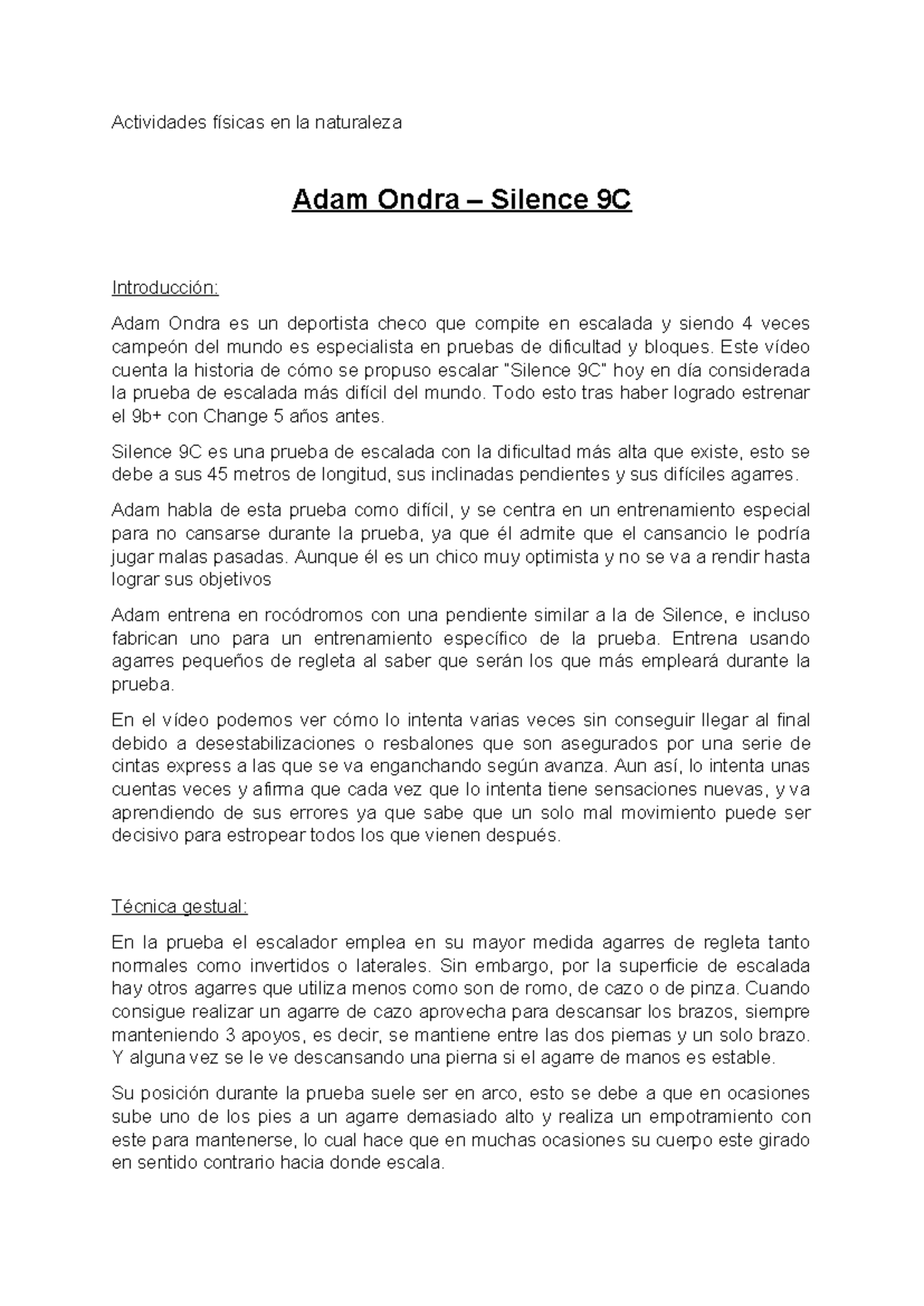Adam Ondra Silence - Resumen Actividades Físicas En La Naturaleza ...