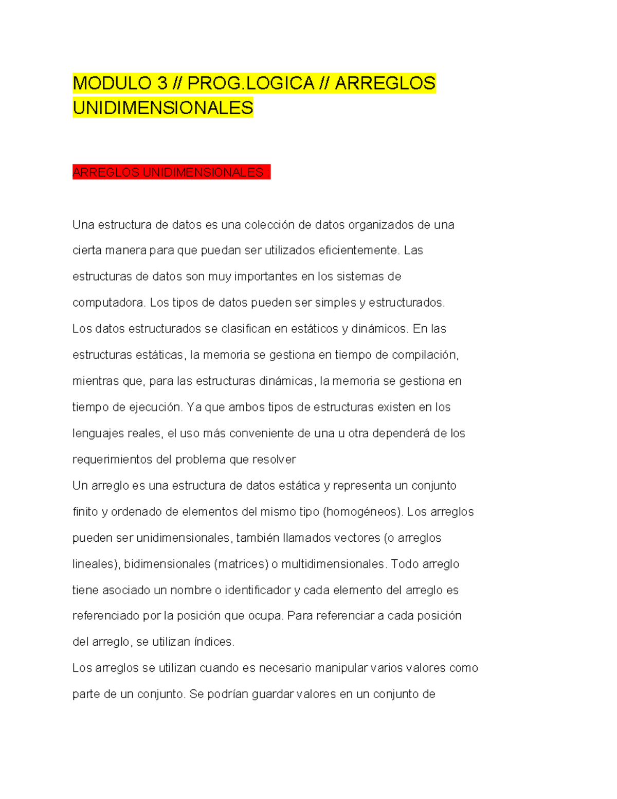 Resumen modulo 3 prog logica - MODULO 3 // PROG // ARREGLOS ...