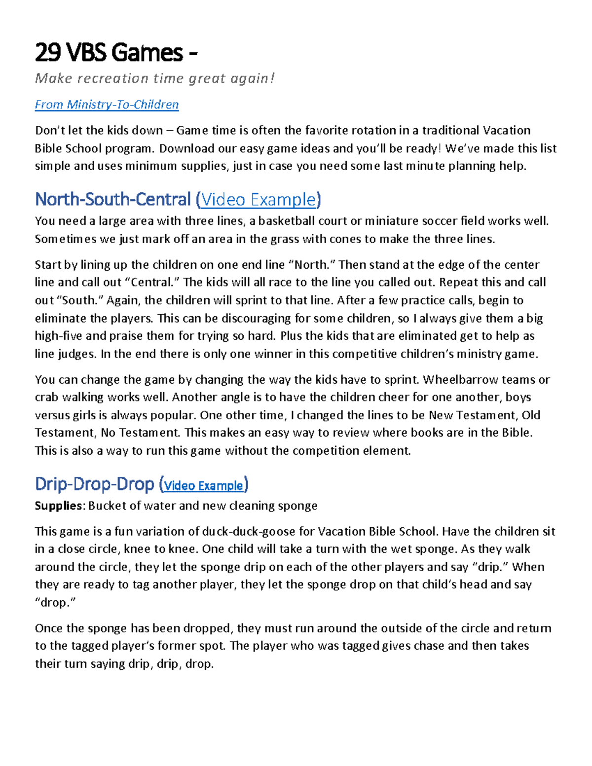 29-VBS-Games - Kids mat. - 29 VBS Games - Make recreation time great ...