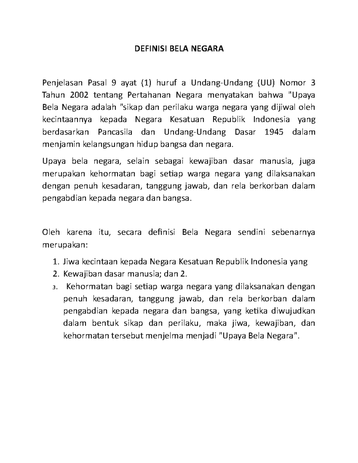 Definisi BELA Negara - DEFINISI BELA NEGARA Penjelasan Pasal 9 ayat (1 ...