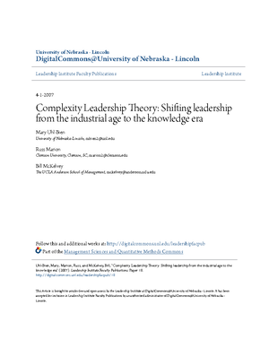 Complexity Leadership Theory - Mary Uhl-Bien, et al - University of ...