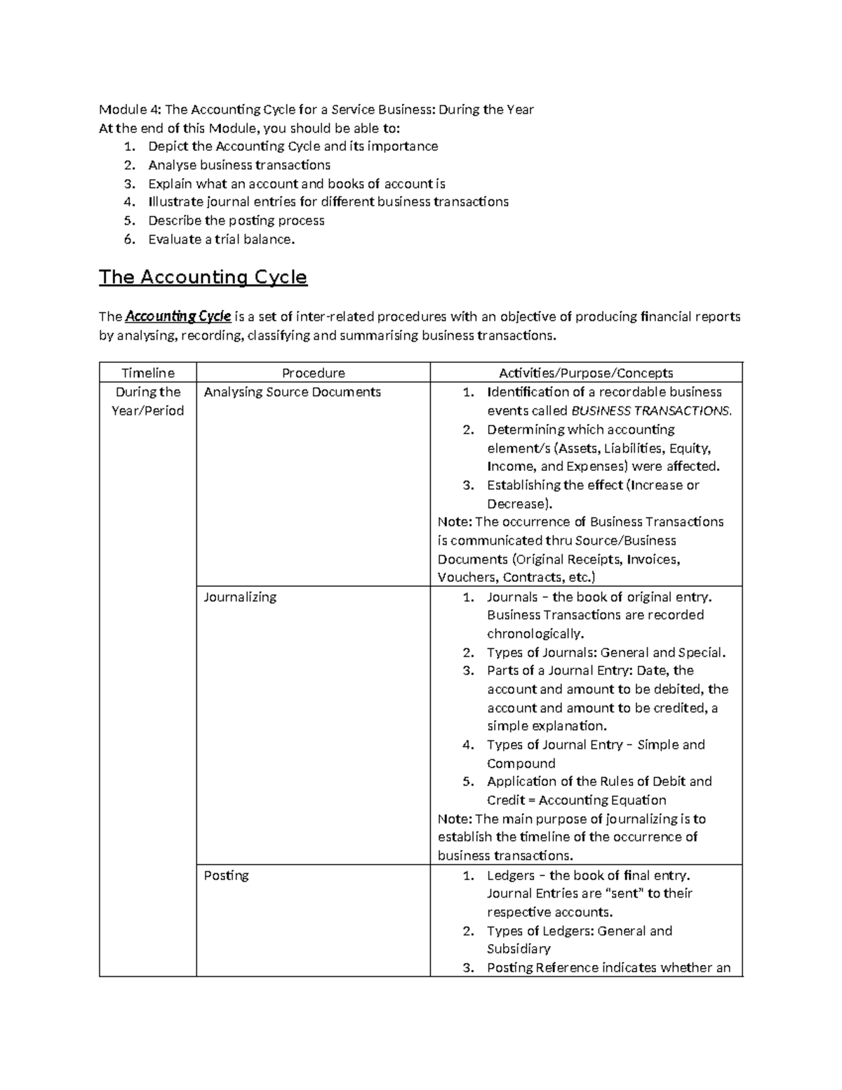 Notes on Accounting Cycle During the Year - Module 4: The Accounting ...