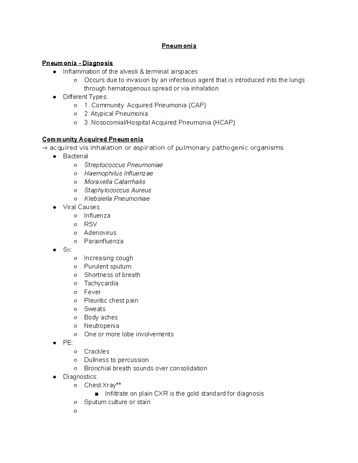 Pneumonia - Pneumonia Pneumonia - Diagnosis Inflammation of the alveoli ...