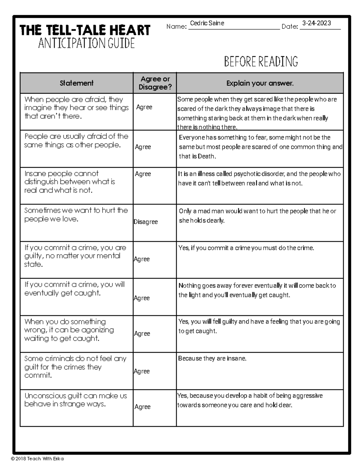 Kami Export - Tell Tale Heart - anticipation guide - © 2018 Teach With ...