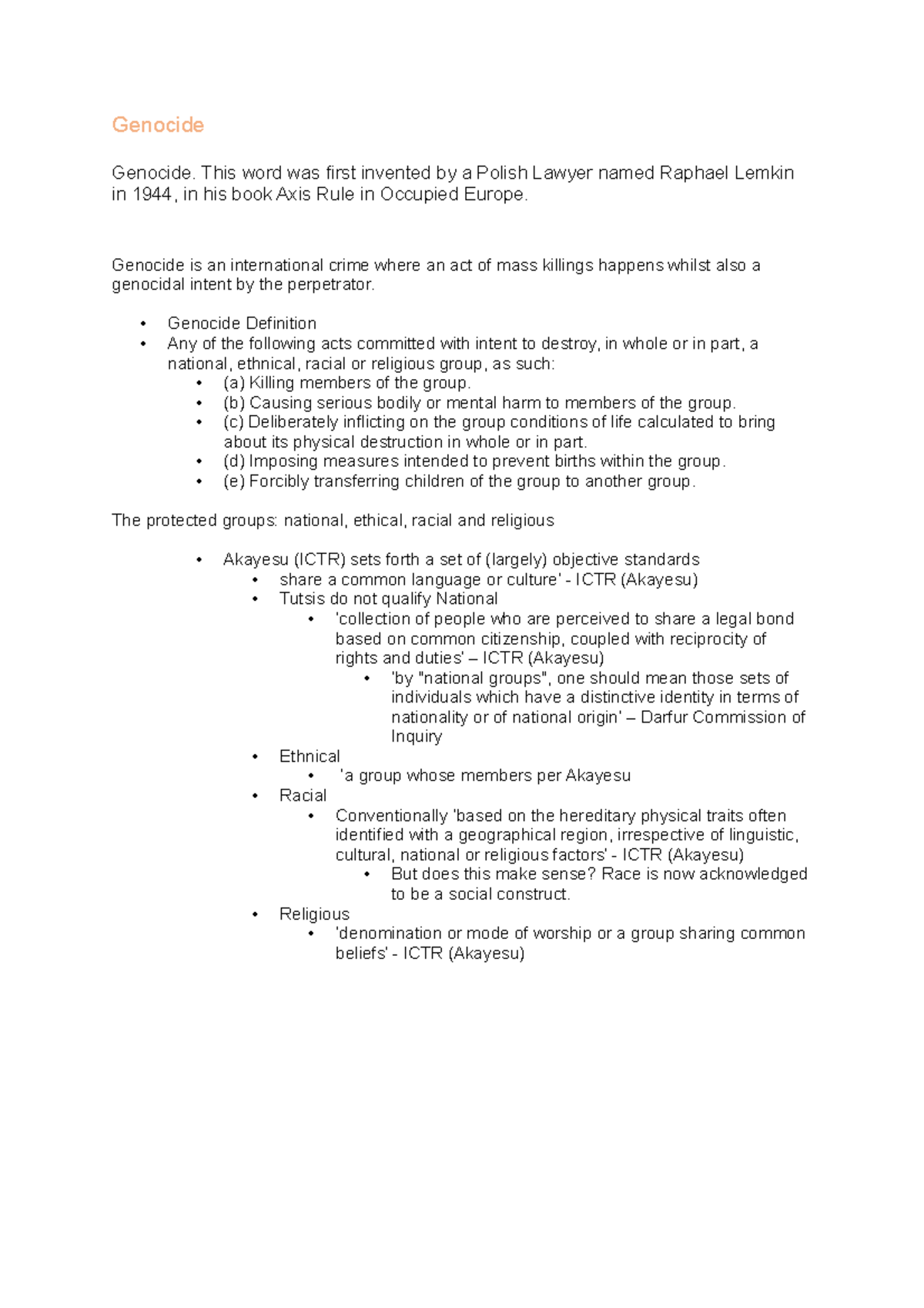 Genocide Lecture Notes - Genocide Genocide. This word was first ...