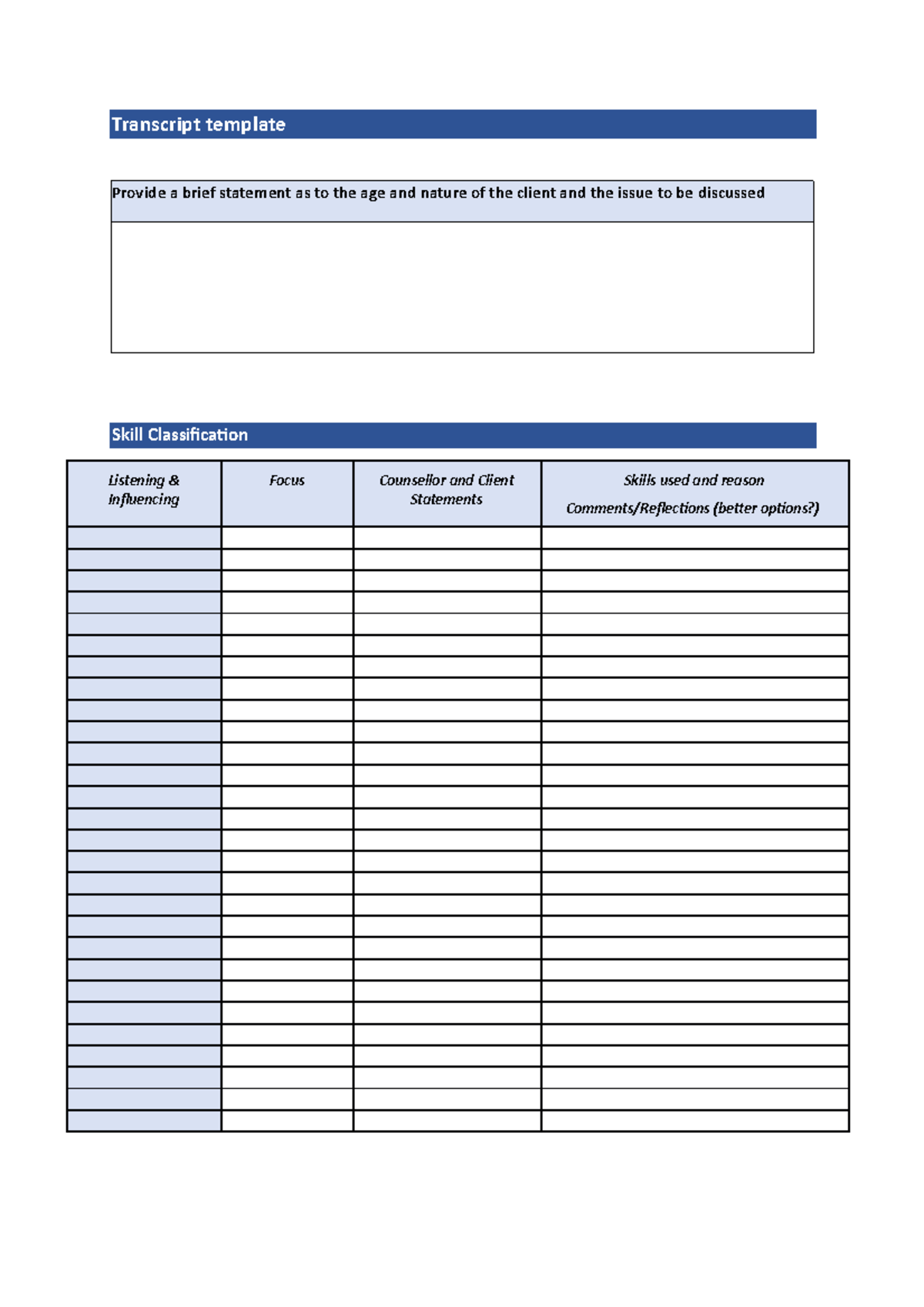 Feedback Forms Counsellor Client Observer - Listening & Influencing ...
