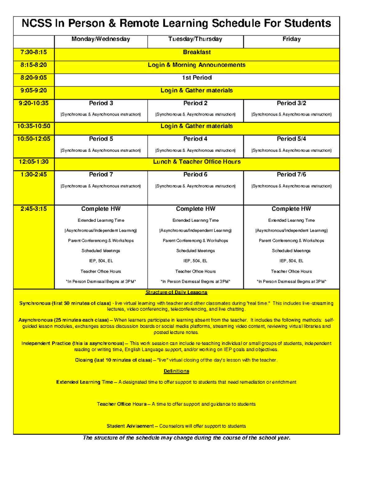 NCSS IN Person Remote Schedule 9 21 - NCSS In Person & Remote Learning ...