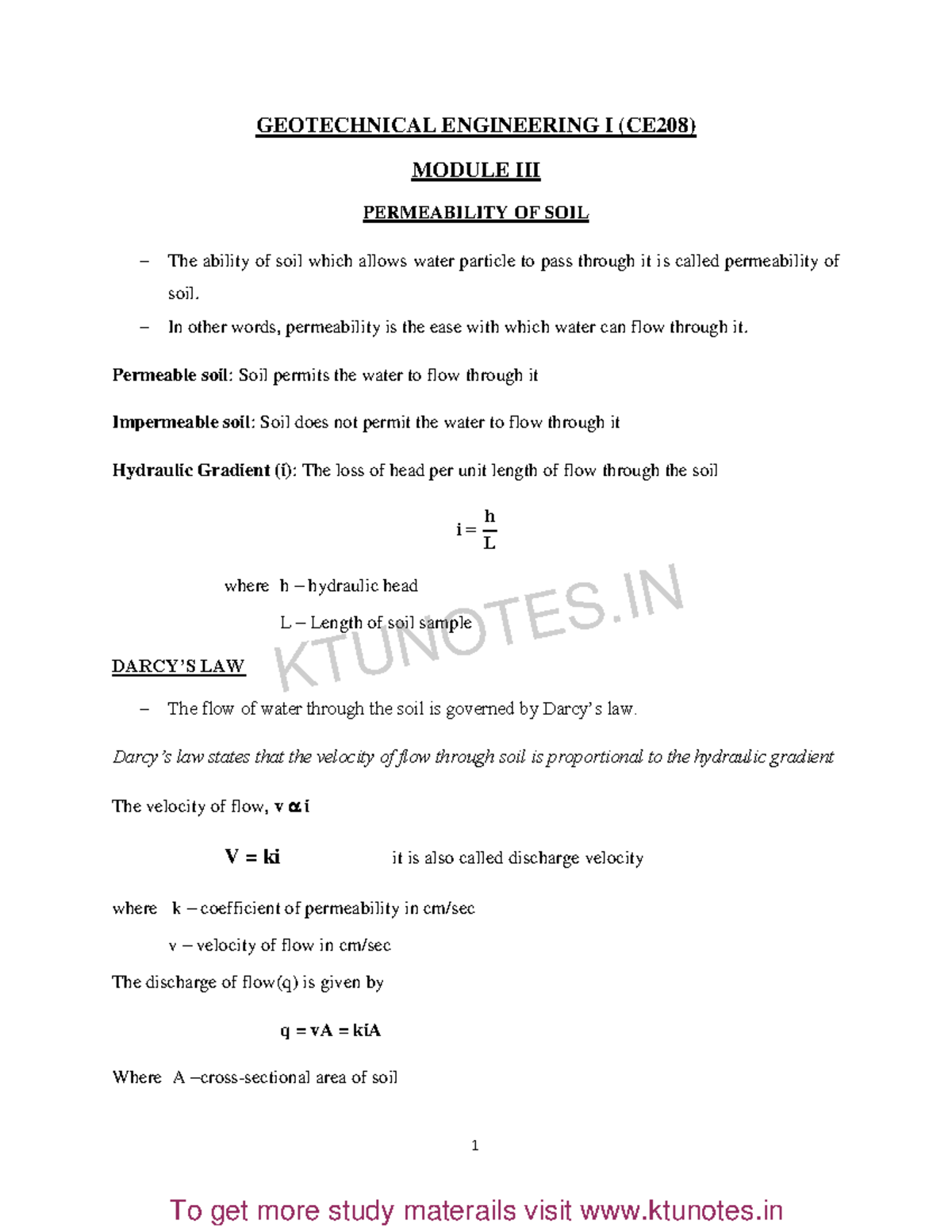 Module 3-Ktunotes - Detailed notes GT - 1 GEOTECHNICAL ENGINEERING I ...