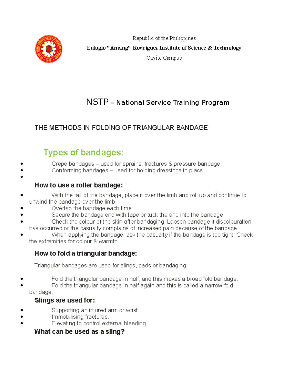 NSTP-trinangular - Lecture notes 3-7 - Republic of the Philippines ...