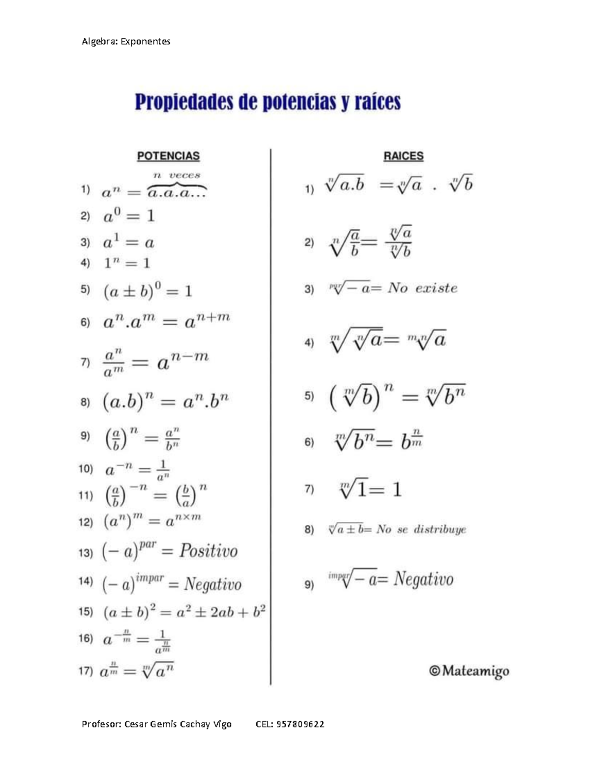 Ejercicio de leyes exponentes - Matematica Basica - Algebra: Exponentes ...