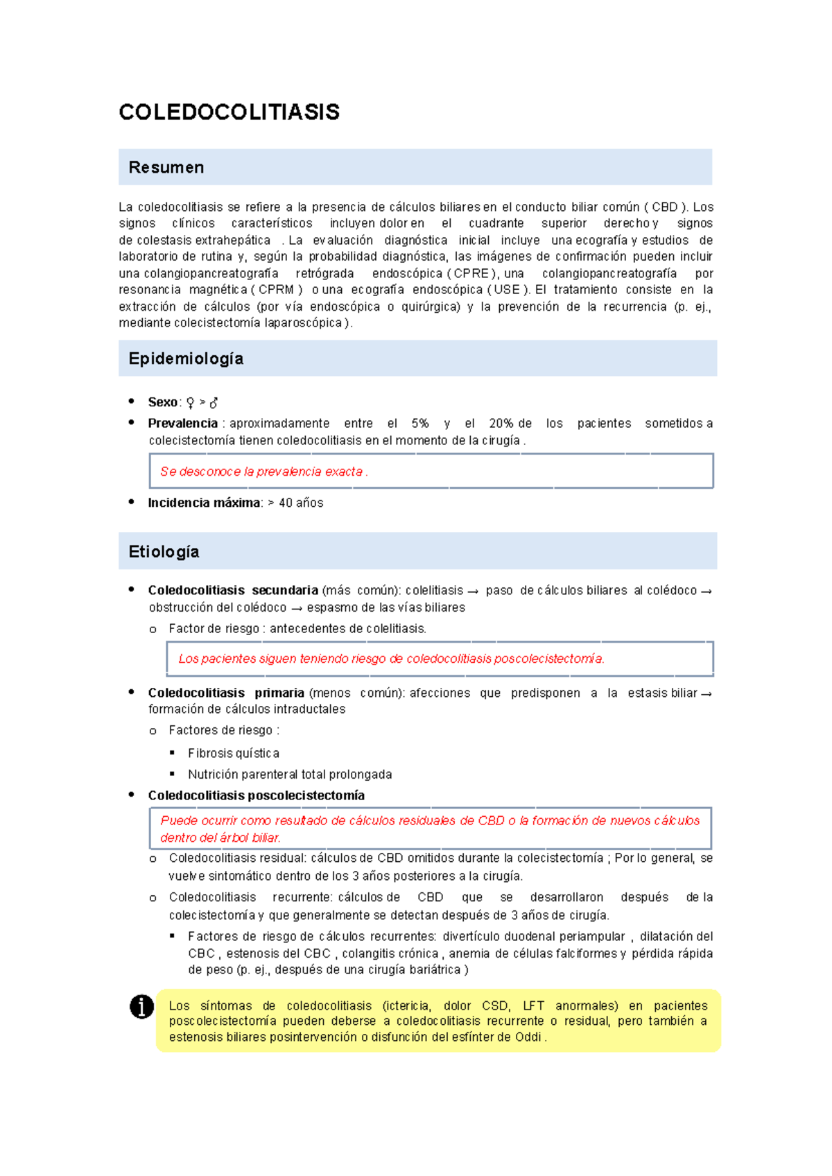 Coledocolitiasis - Los signos clínicos característicos incluyen dolor ...