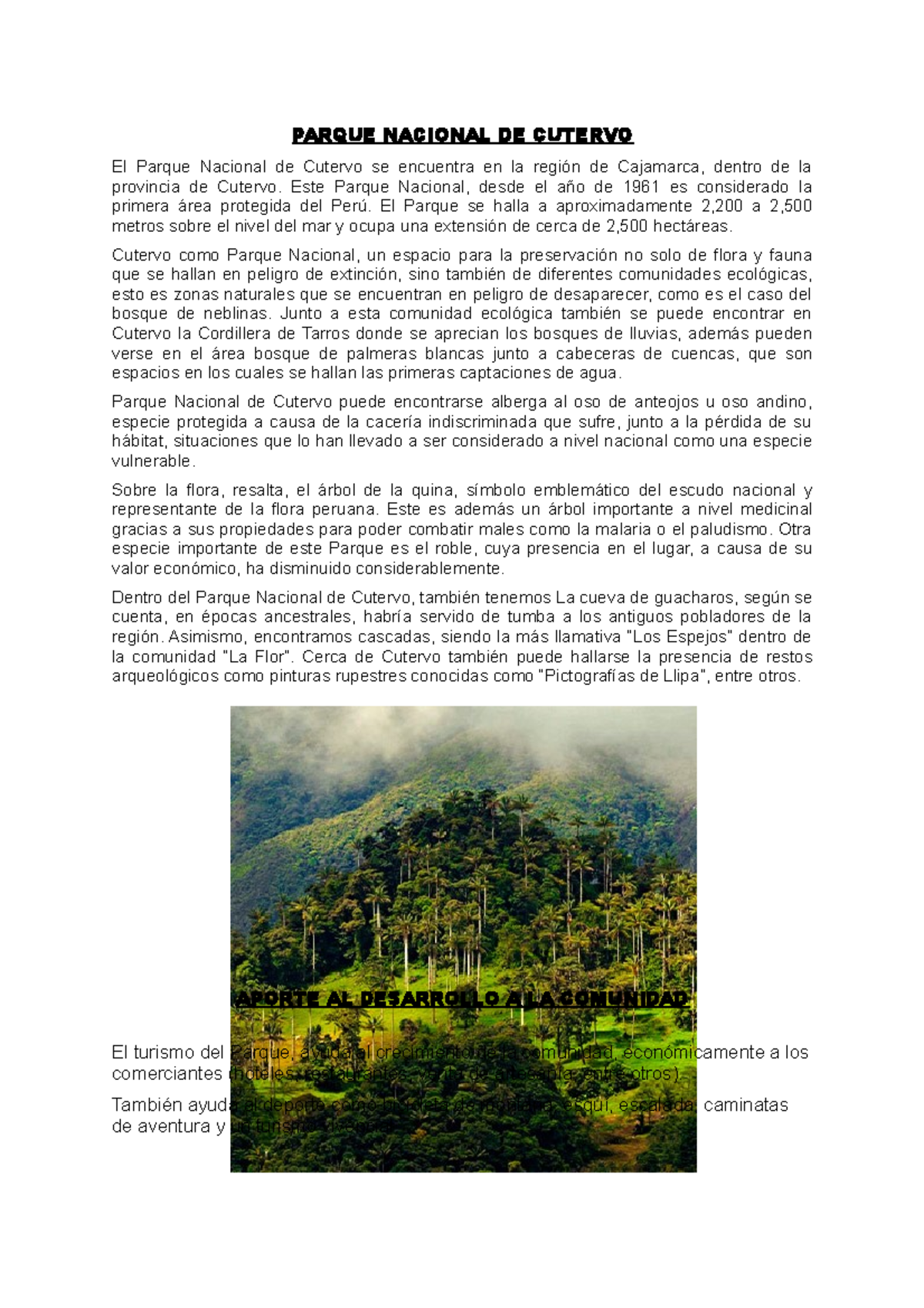 Parquer Nacional DE Cutervo - Medio ambiente - UCV - Studocu