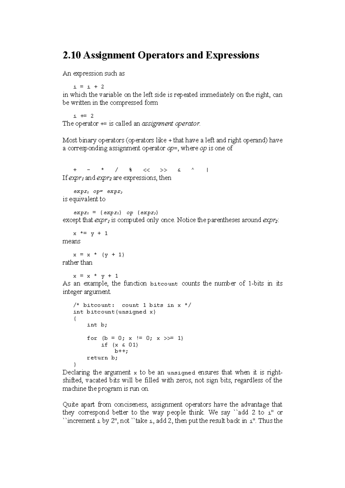 Lesson 6 Lecture Notes 2 Assignment Operators And Expressions An