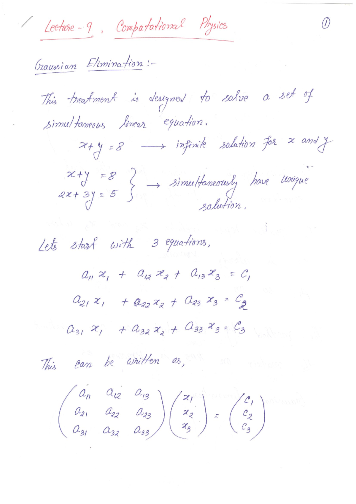 Lectures Gaussian Elimination Power Method Least Square Lecture 9