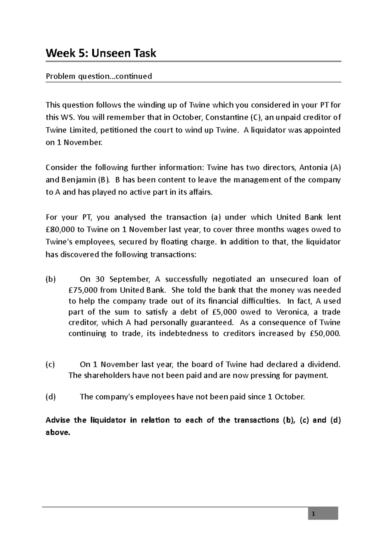 Week 14 Unseen task - Week 5: Unseen Task Problem question.. This ...