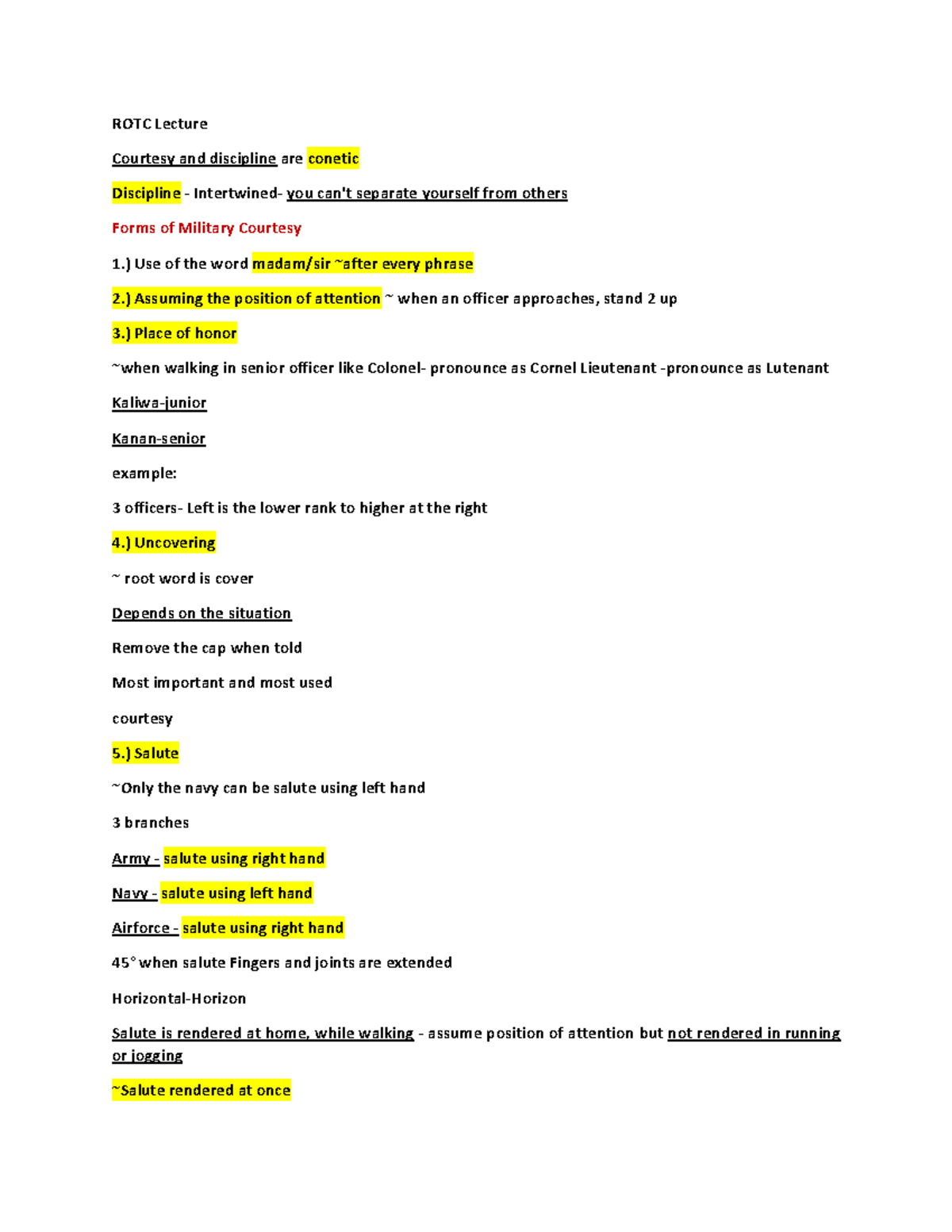 ROTC Lecture - ROTC - ROTC Lecture Courtesy and discipline are conetic ...