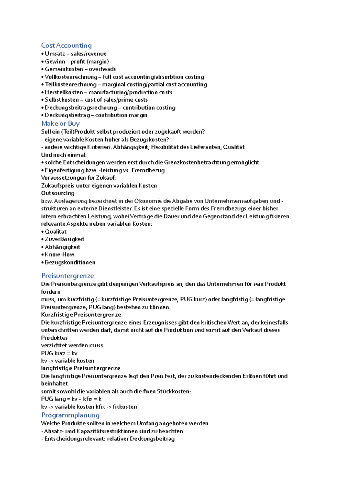 Cost Accounting - Cost Accounting Umsatz – sales/revenue Gewinn ...