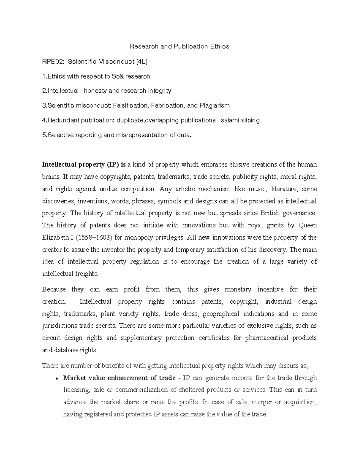 Ethics PLG IPR - Research and Publication Ethics RPE02: Scientific Misconduct (4L) 1 with ...