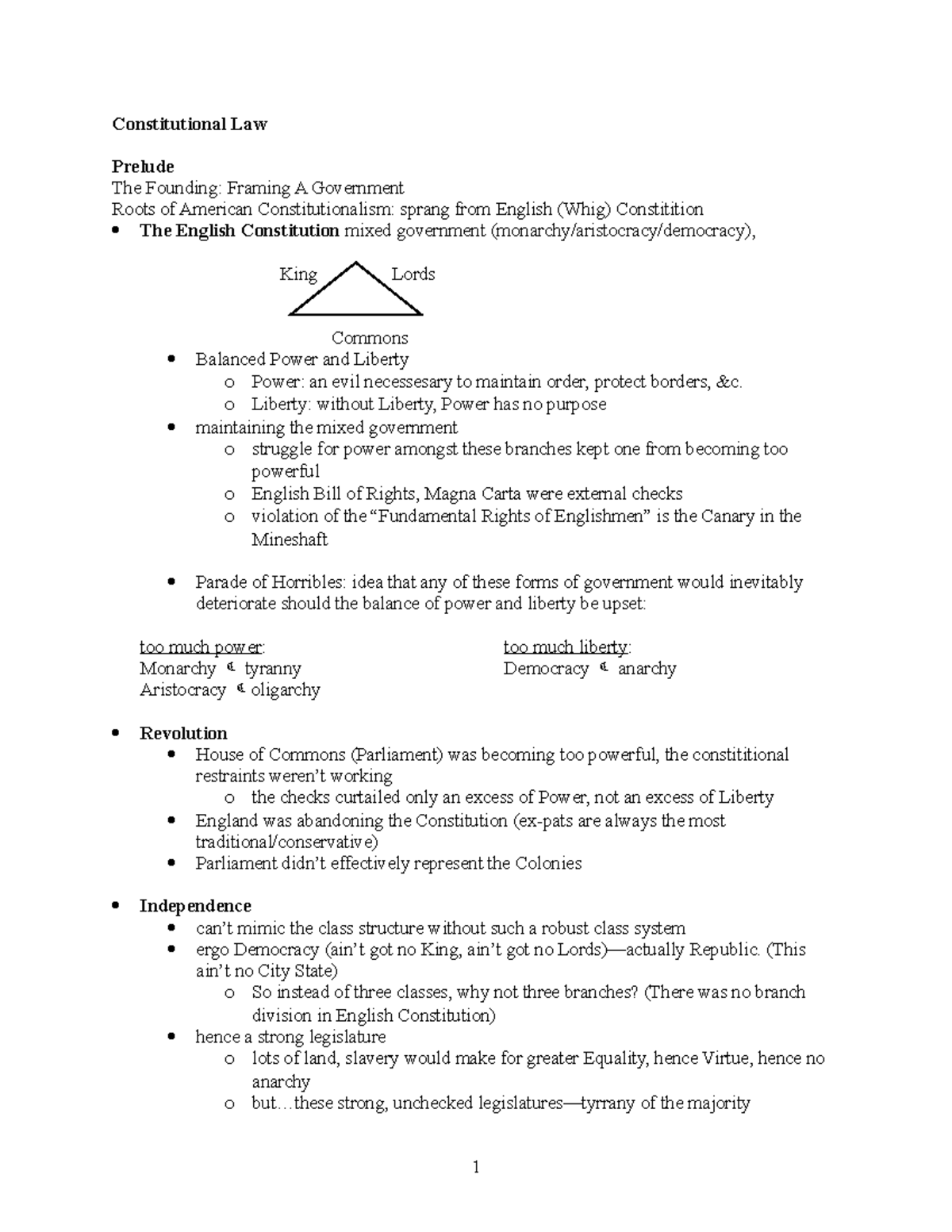 Constitutional Law Outline 2 - Constitutional Law Prelude The Founding ...
