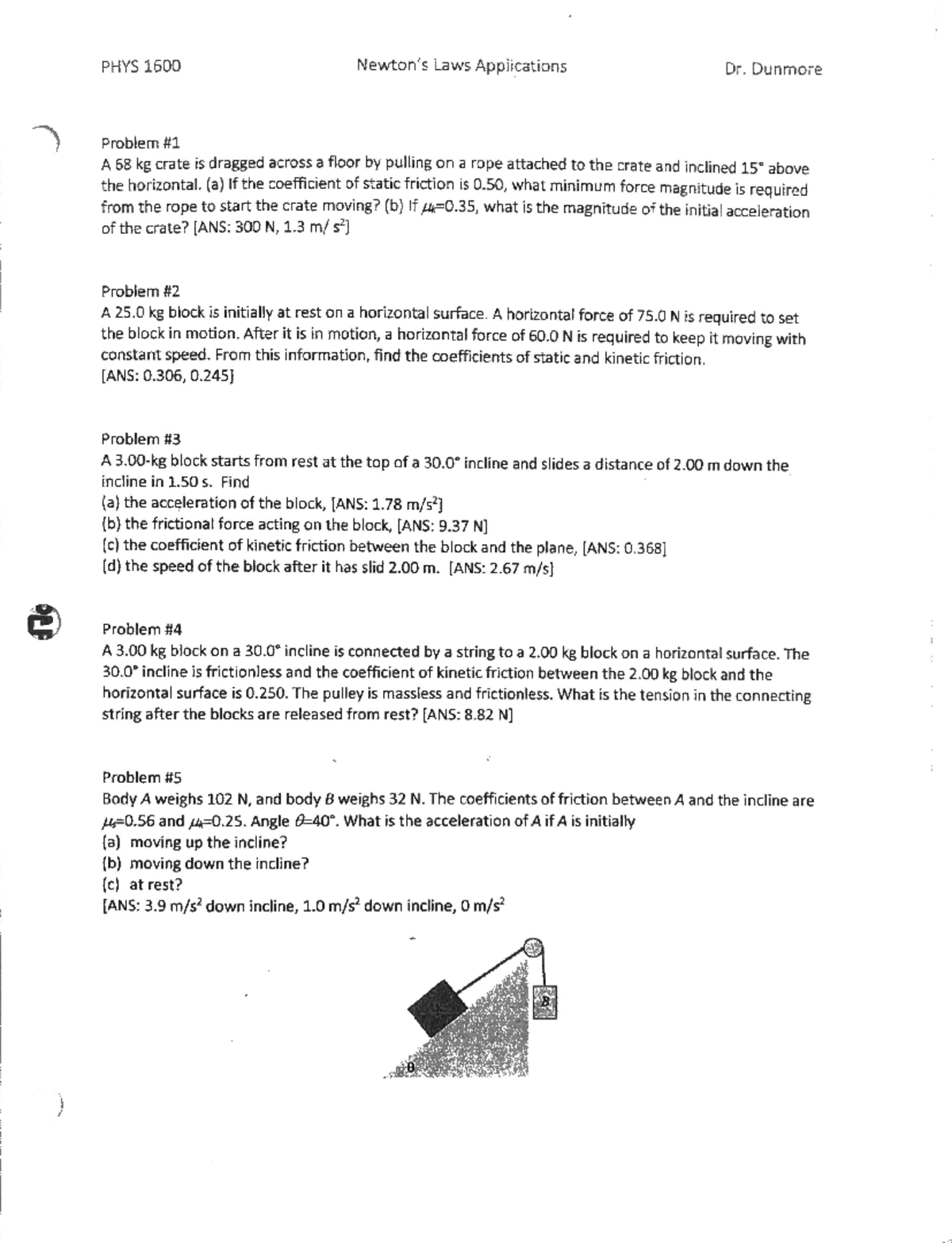 Newton's Laws Practice - PHYS 1600 - Studocu