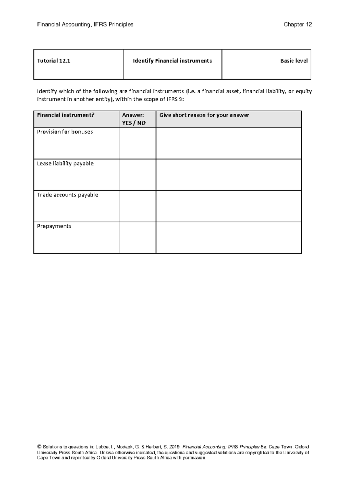 Financial Instruments tutorial Q - © Solutions to questions in: Lubbe ...