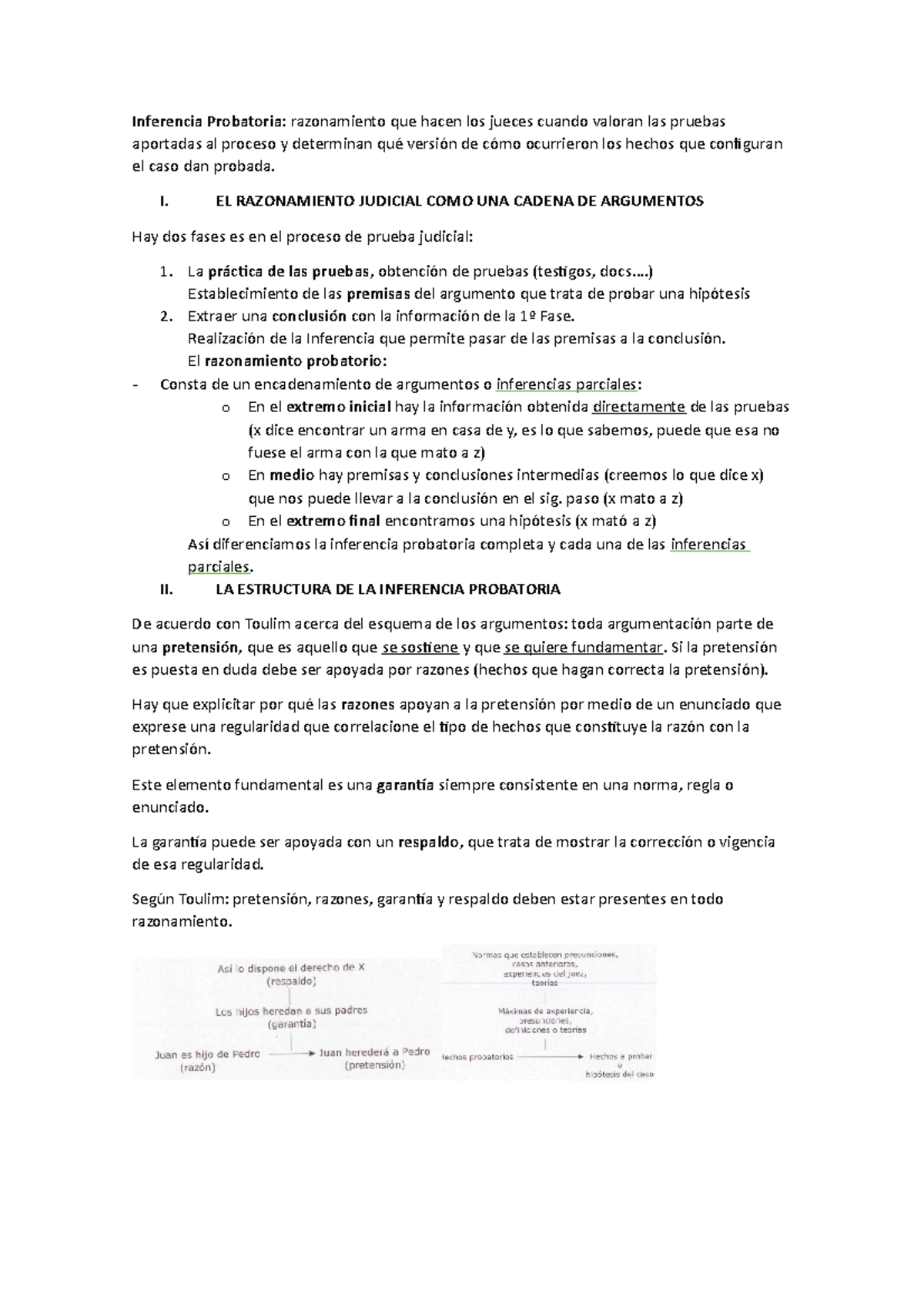 Inferencia Probatoria - I. EL RAZONAMIENTO JUDICIAL COMO UNA CADENA DE ARGUMENTOS Hay dos fases ...