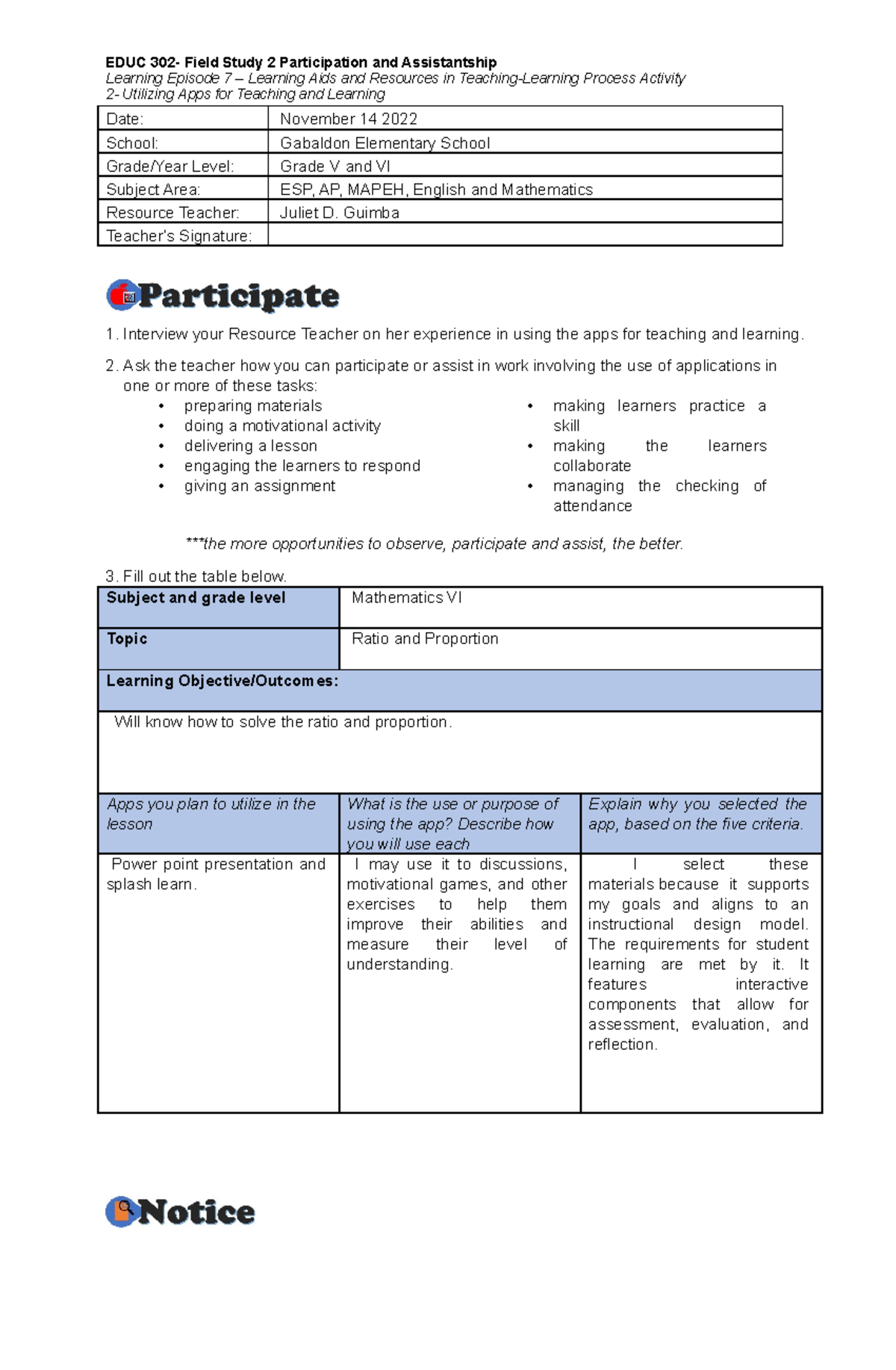 FS 2 LE 7 act2 - fs 2 - Learning Episode 7 – Learning Aids and ...