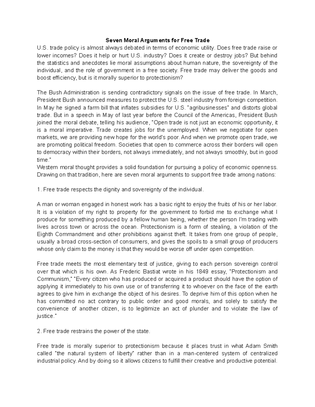 Seven Moral Arguments for Free Trade - trade policy is almost always ...