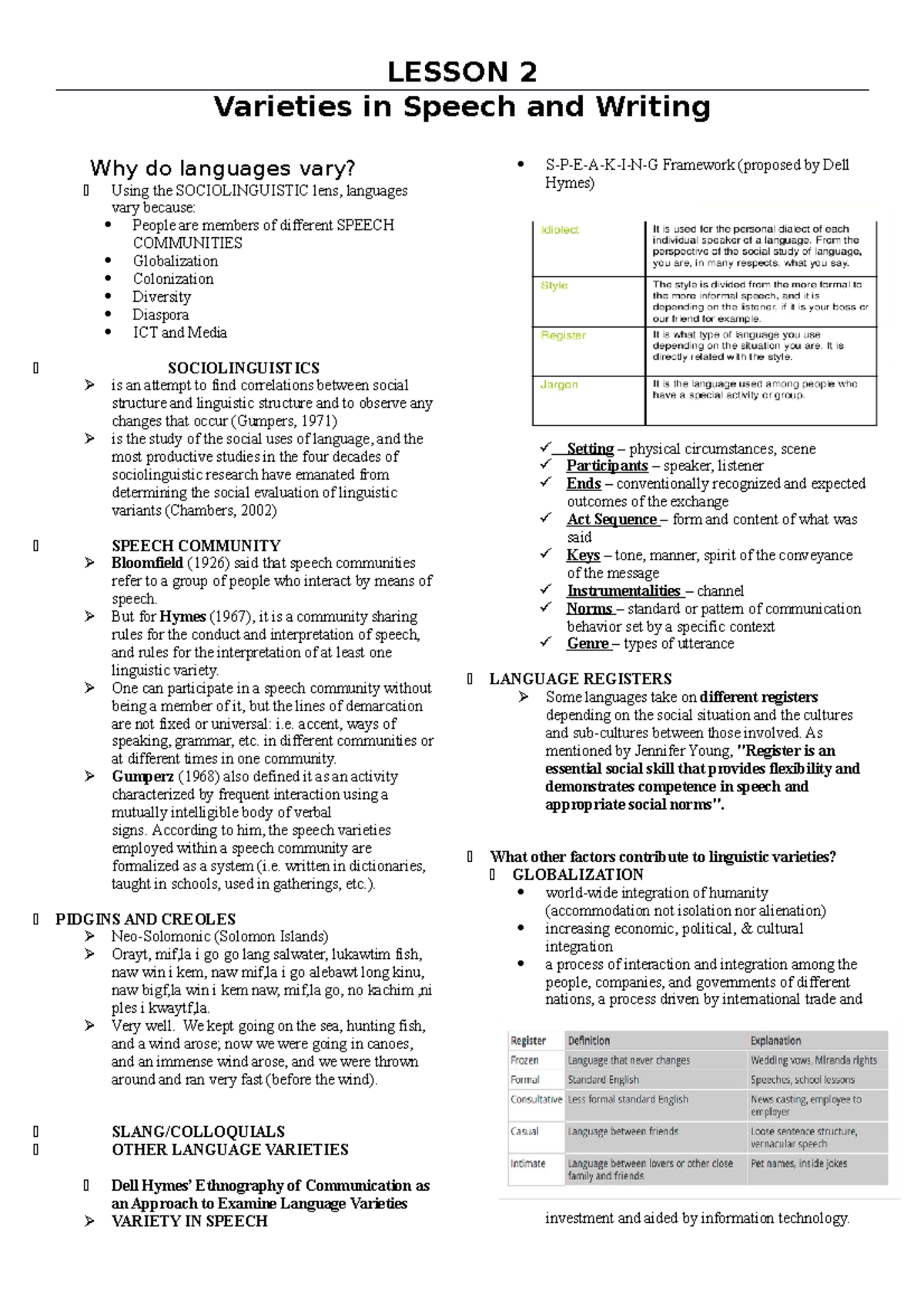 Lesson 2 Varieties in Speech and Writing - LESSON 2 Varieties in Speech ...