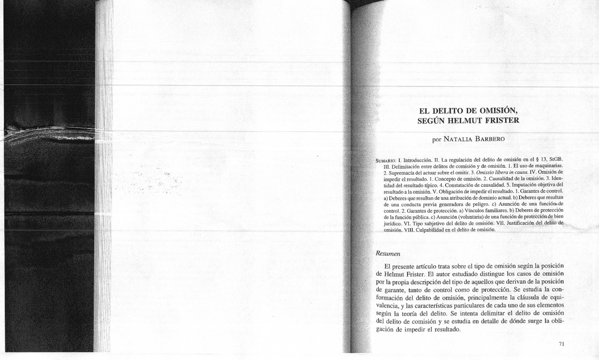 Delito de omisión - Helmut Frister - Derecho Penal I - Studocu