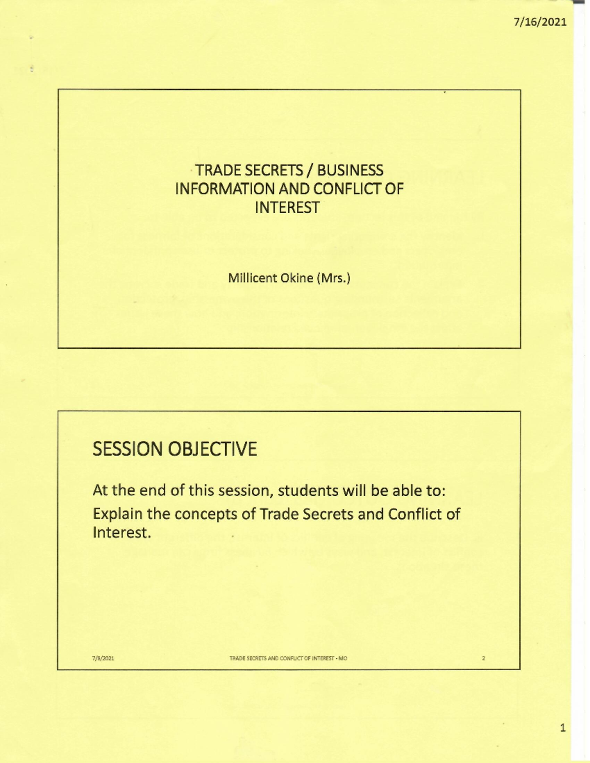 Ethics - Trade Secrets - ECO 395 - Studocu