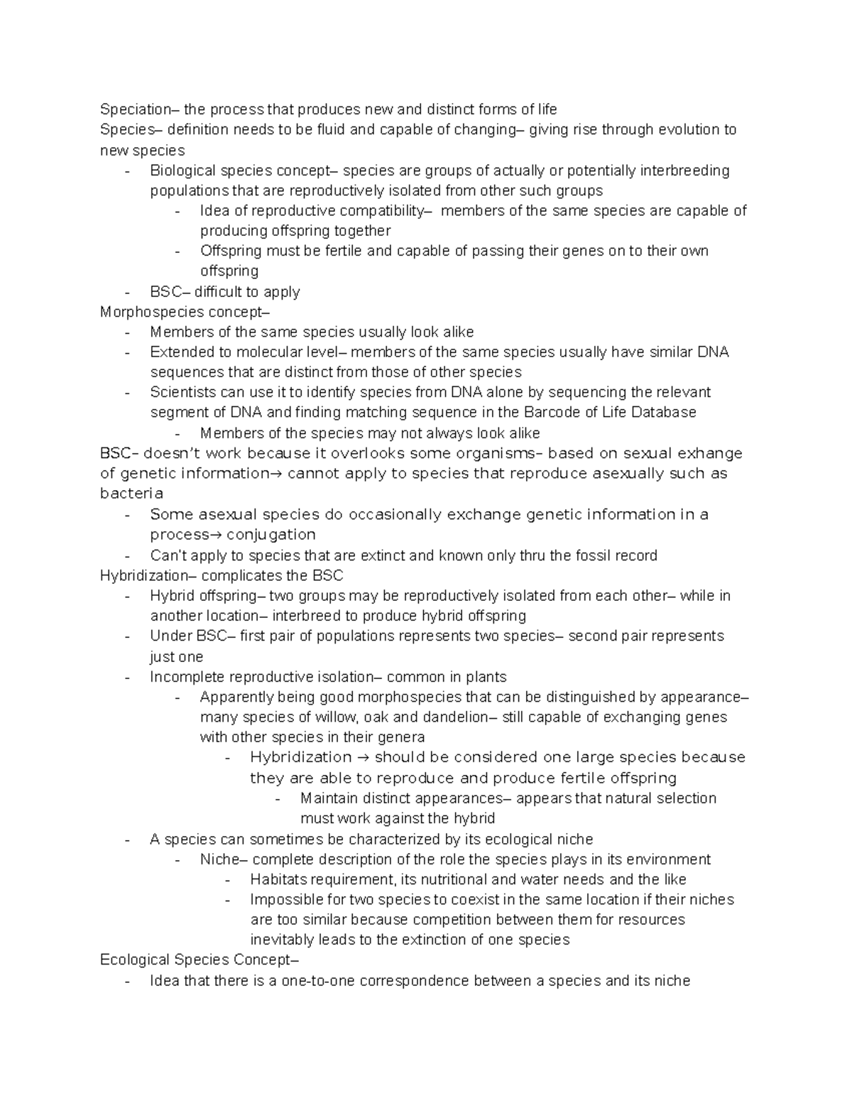 Ch. 21 Notes - Speciation– the process that produces new and distinct ...
