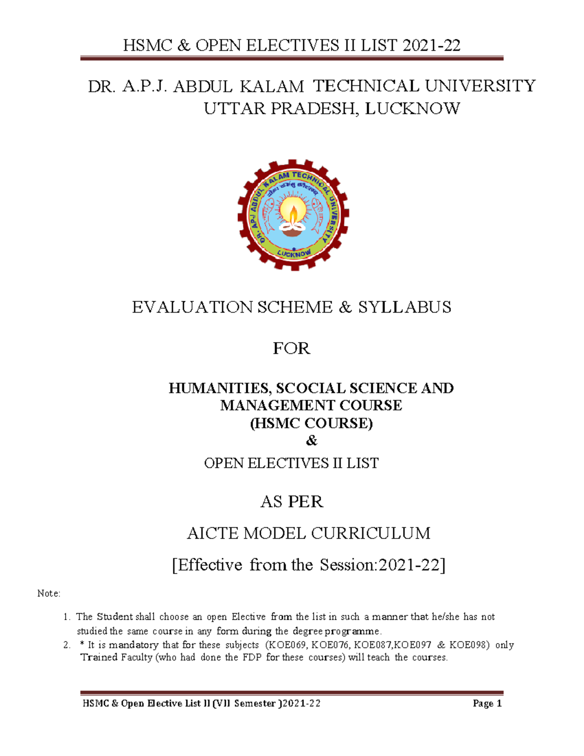 B.Tech Common HSMC Course for B.Tech 4th Year - HSMC & OPEN ELECTIVES ...