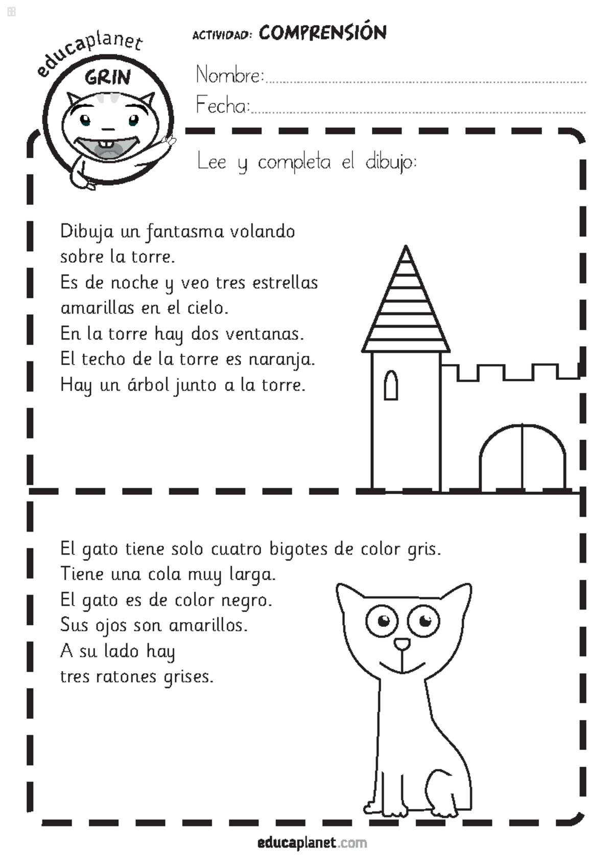 Comprension lectora dibujo halloween eb - Lee y completa el dibujo ...