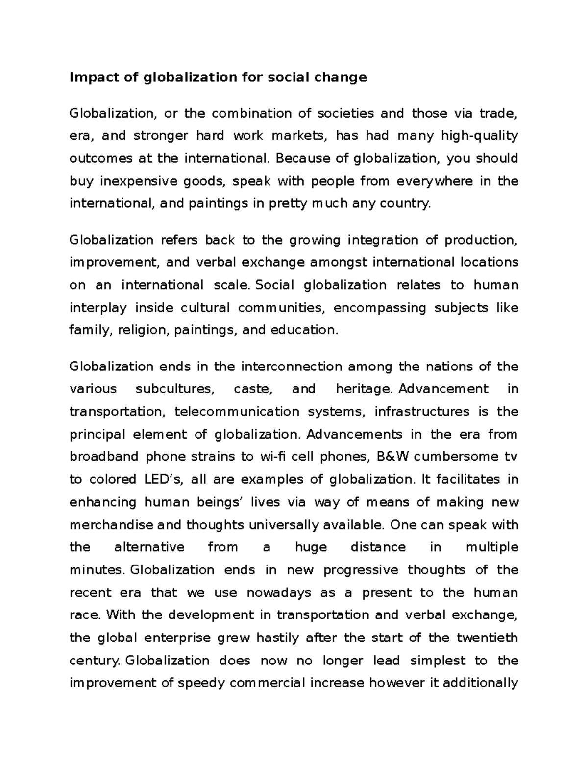 Globalization - Useful material for this course. - Impact of ...